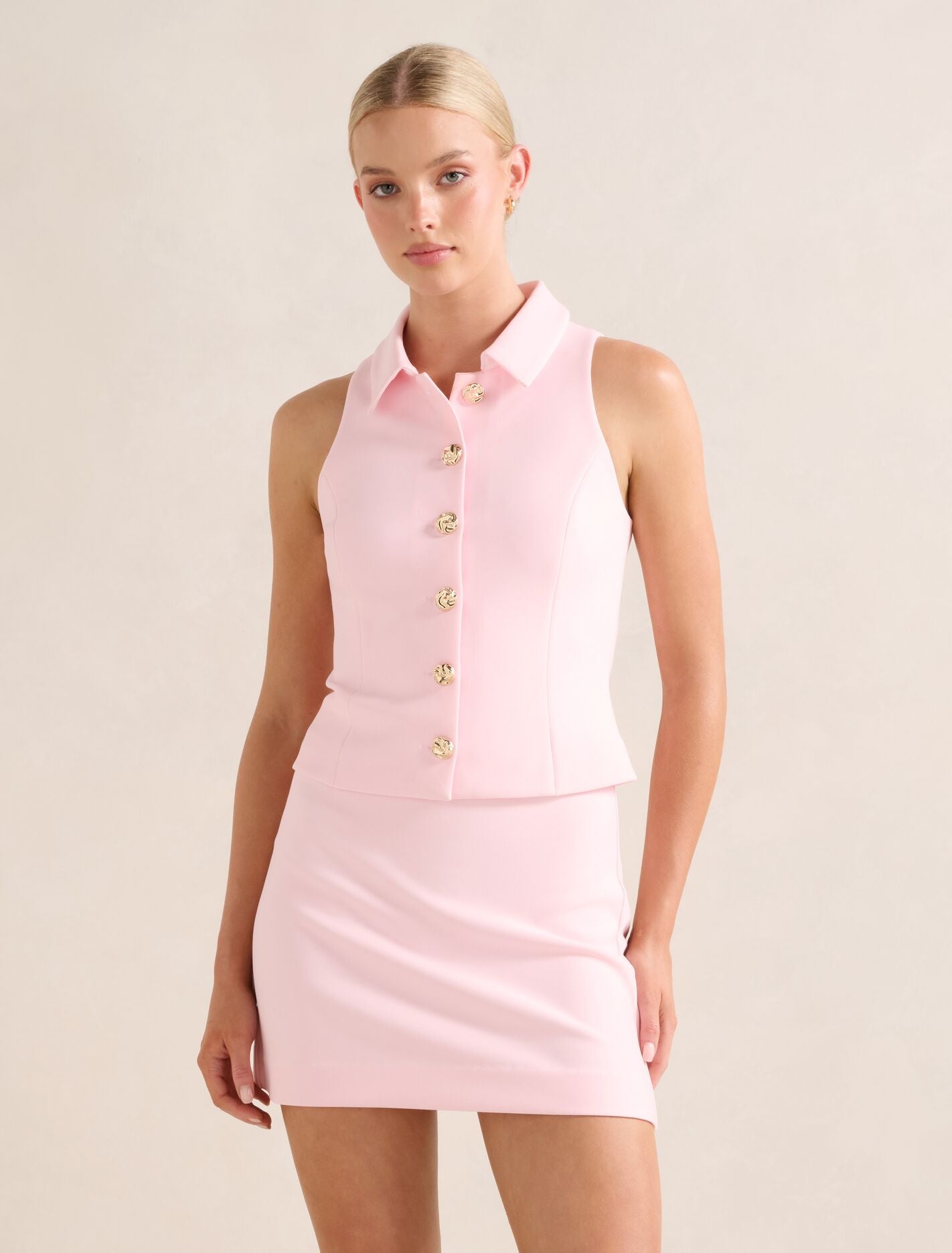 Tilly Button Detail Halter Top Cherry Blossom Co-ord | Forever New