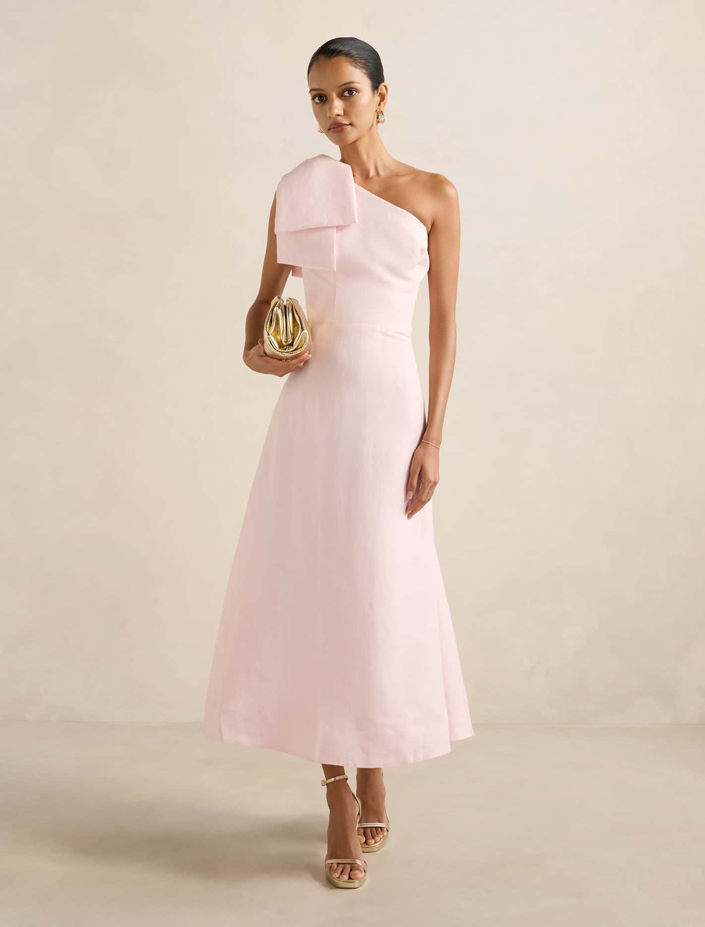 Danni Asym Petite Bow Midi Dress Cherry Blossom | Forever New