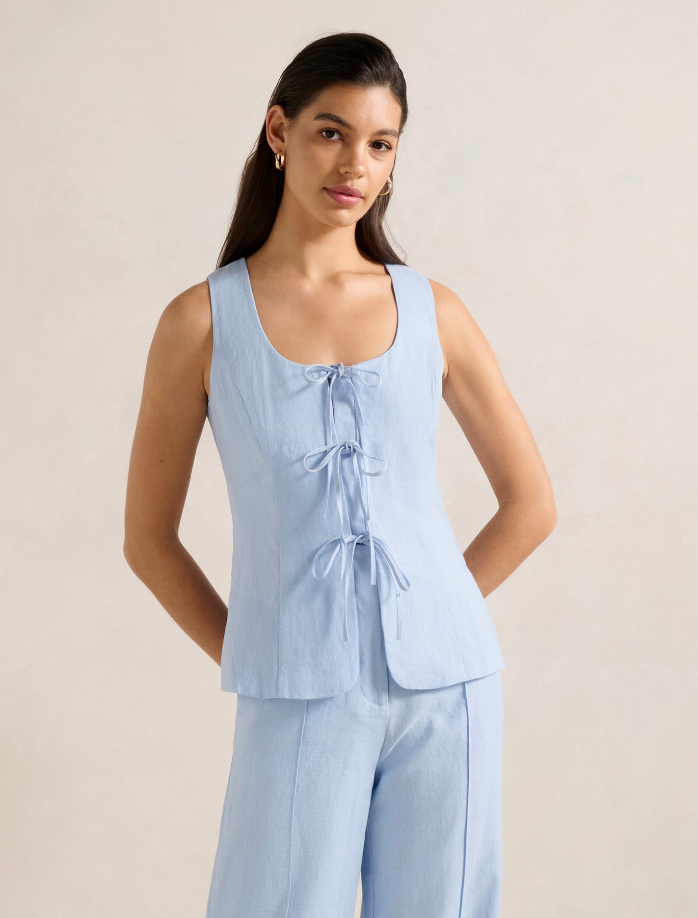 Tia Tie Front Waistcoat Blue Set | Forever New