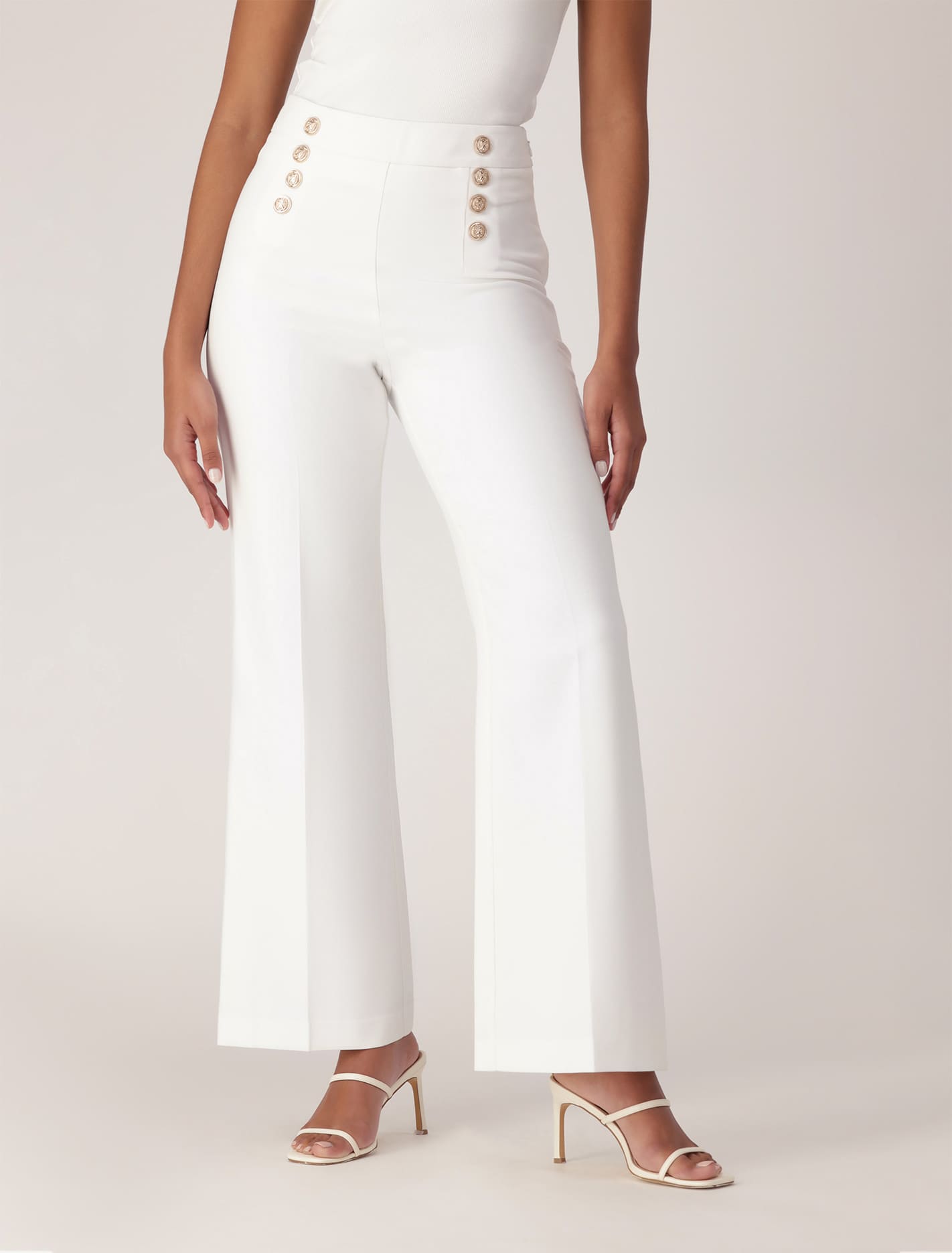 Sara Button Up Slim Flare Pants Porcelain | Forever New