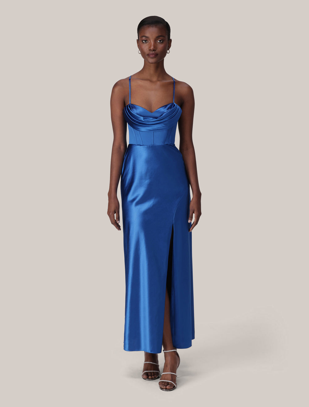 Luna Corset Satin Maxi Dress Intense Azure | Forever New
