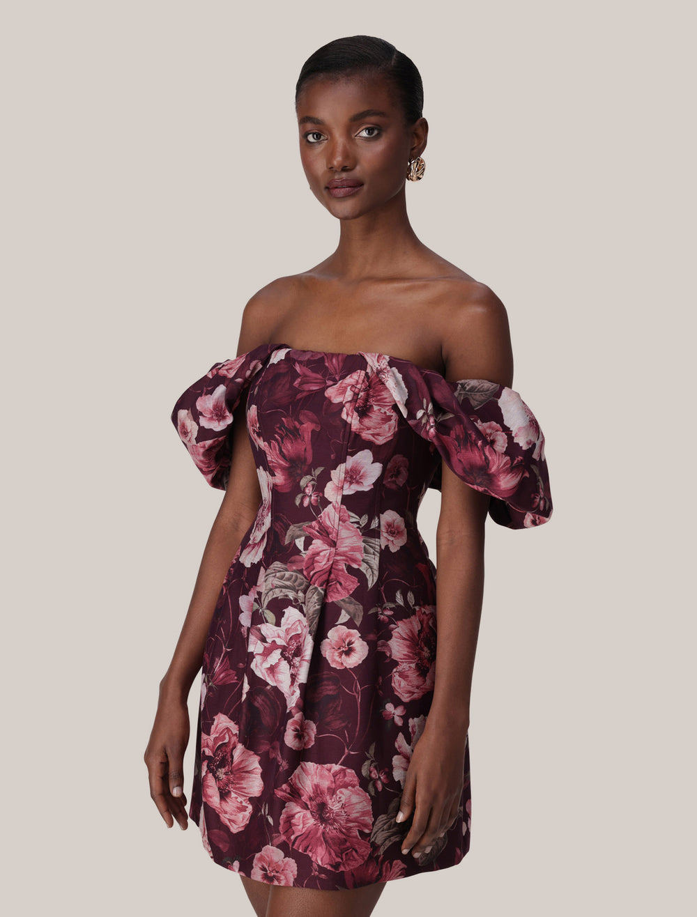 Jacquie Off Shoulder Mini Dress Berry Layla | Forever New