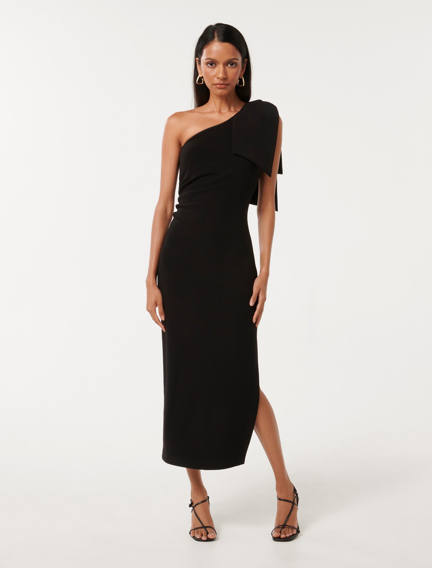 Jade Petite Bow Bodycon Midi Dress Black | Forever New