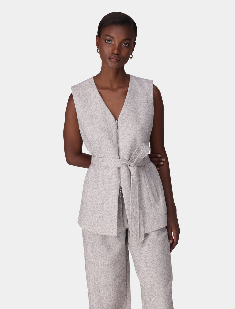 Jackie Zip Waistcoat Soft Grey Fleck Set | Forever New