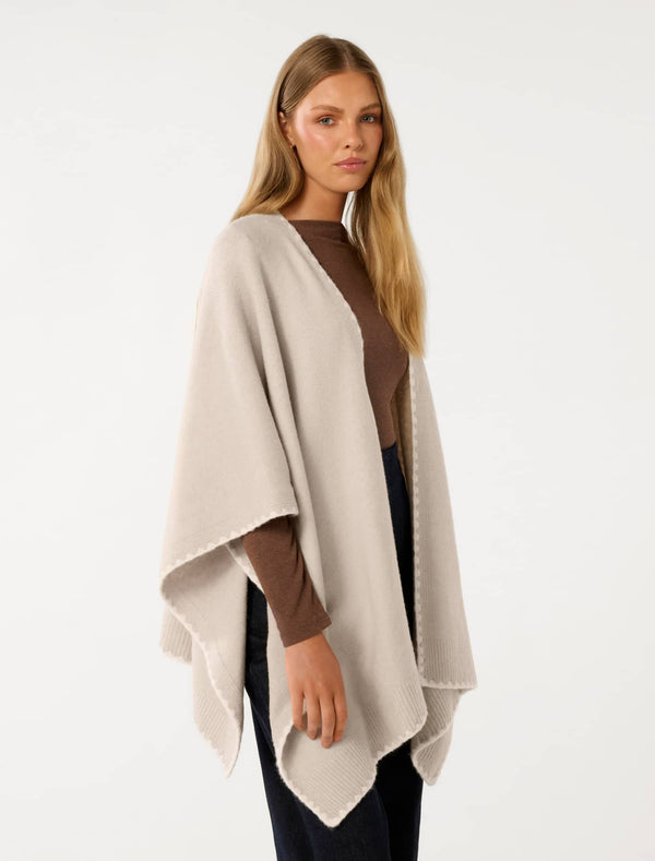 Sara Stitch Detail Cape Natural/White | Forever New