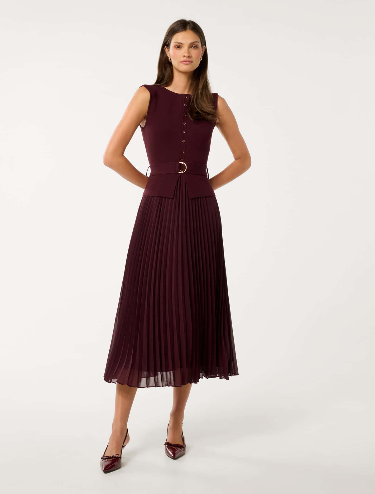 Lelani Pleat Hem Midi Dress Shiraz | Forever New