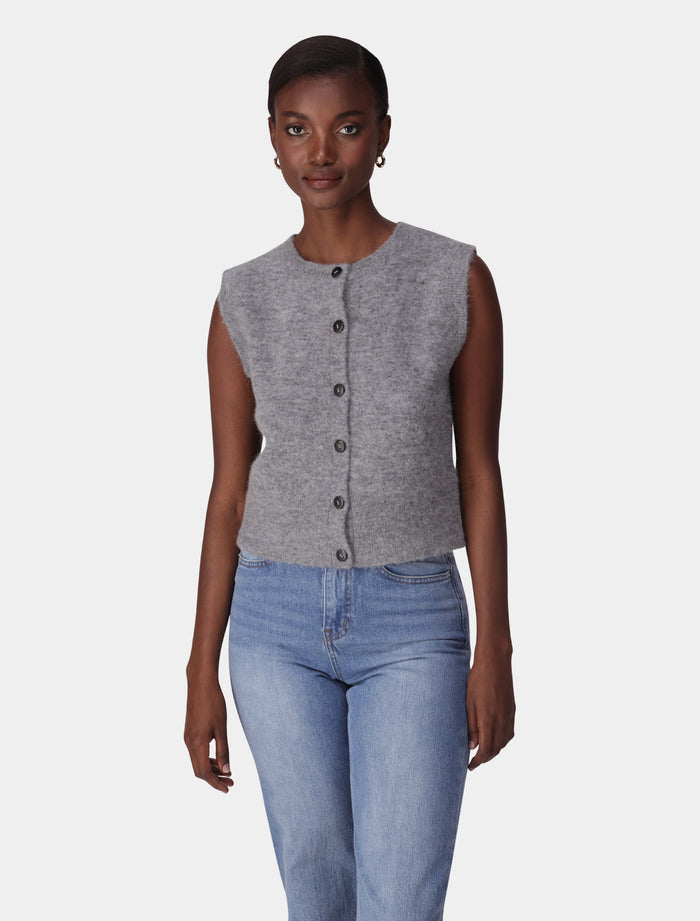 Meisha Button Through Knit Tank Top Charcoal | Forever New