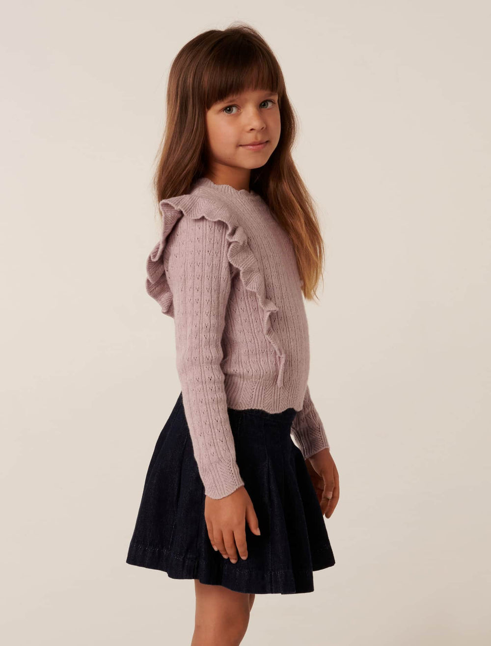 Kira Girls Pointelle Crew Top Mauve Marle | Forever New