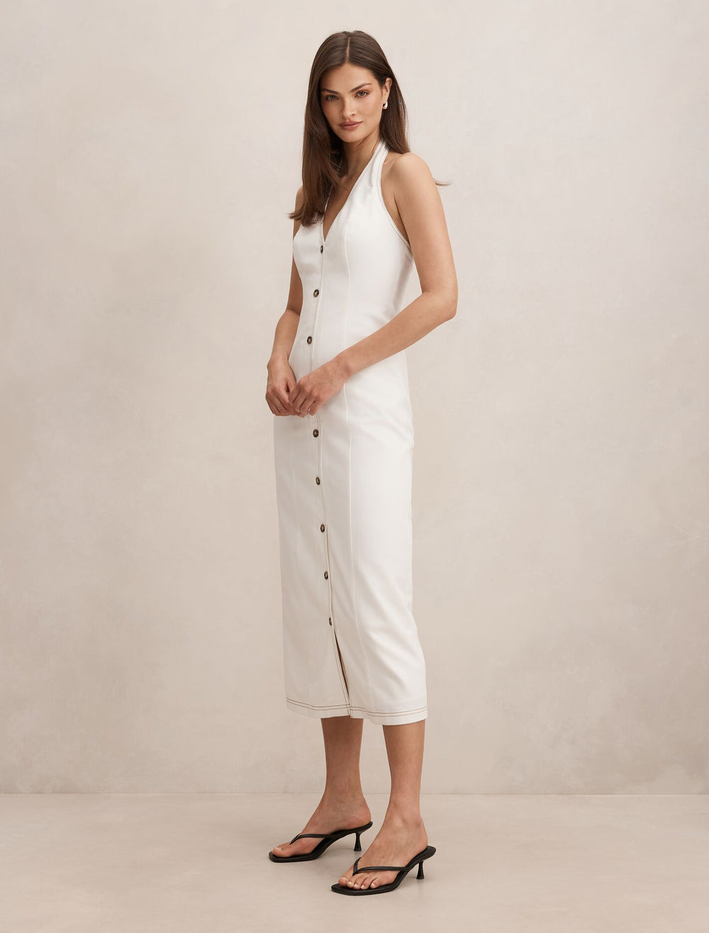 Amy Halter Denim Maxi Dress Porcelain | Forever New