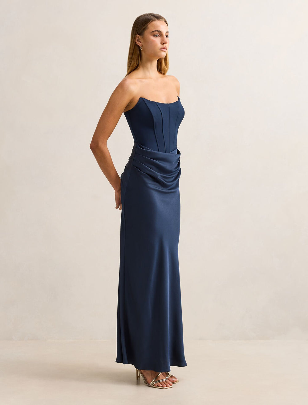 Isra Drape Strapless Maxi Dress Navy | Forever New