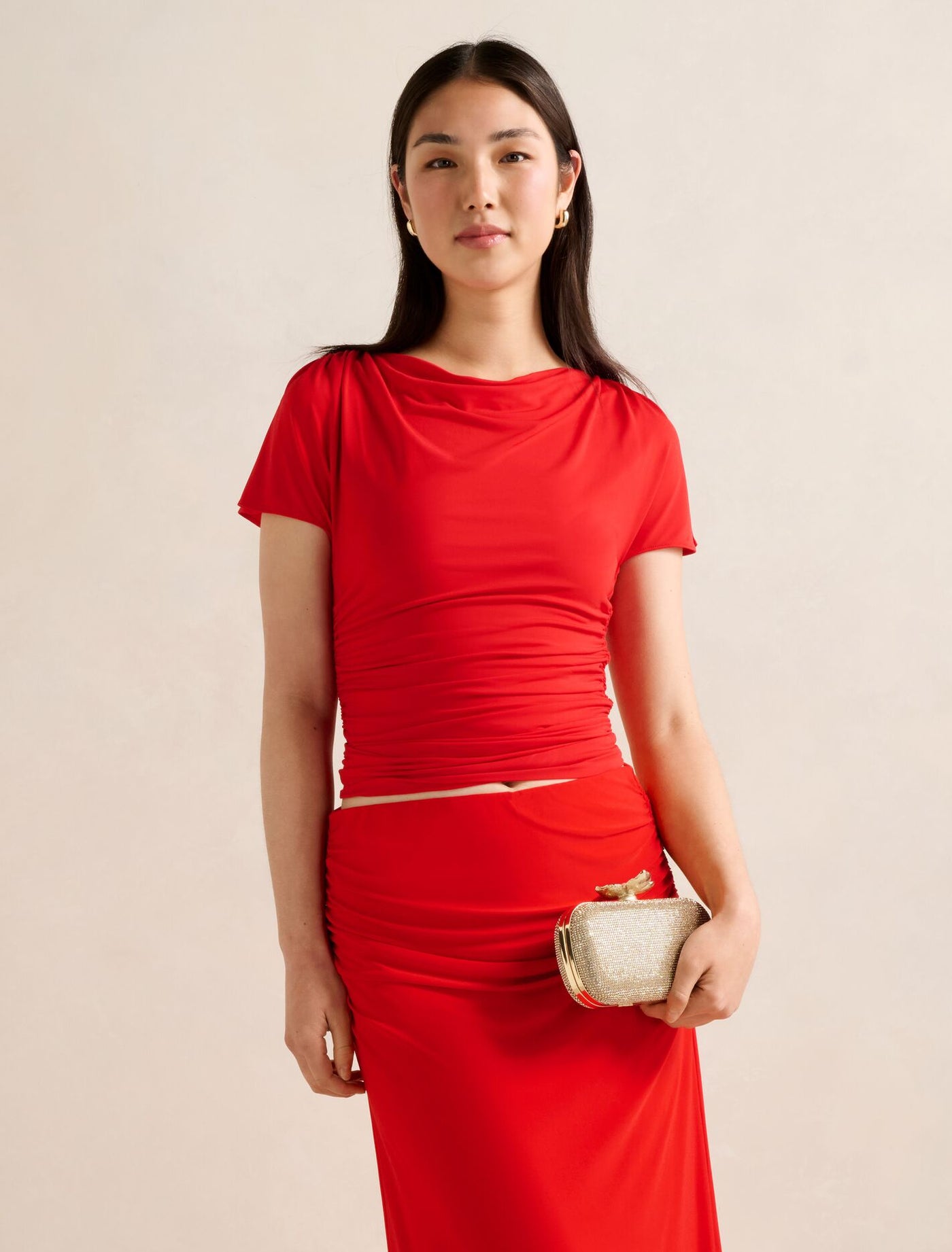 Stormi Spliced Shoulder Top Bright Red Co-Ord | Forever New