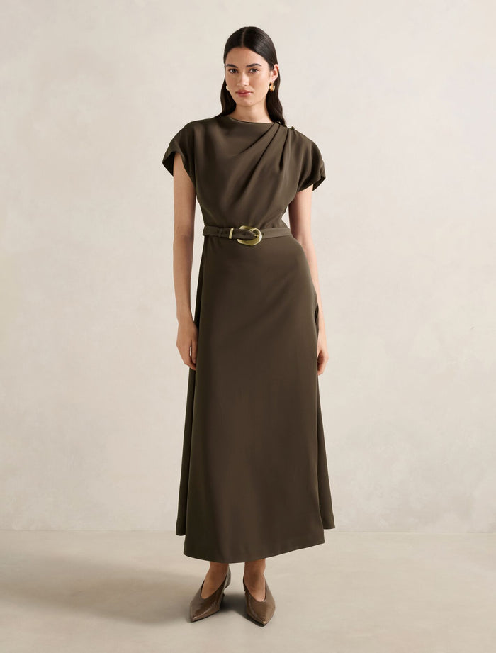 Kylee Button Neck Dress Chocolate | Forever New