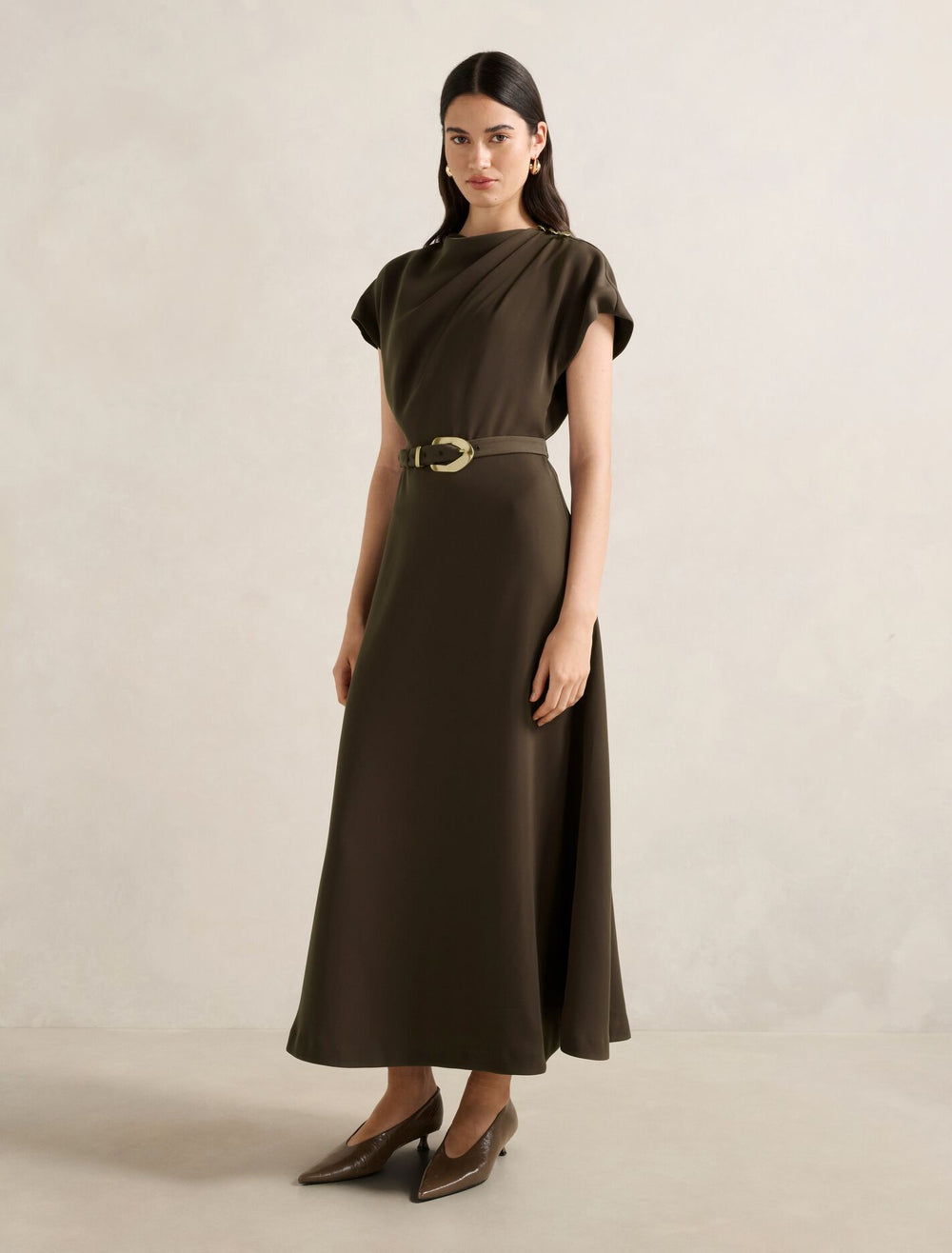 Kylee Button Neck Dress Chocolate | Forever New