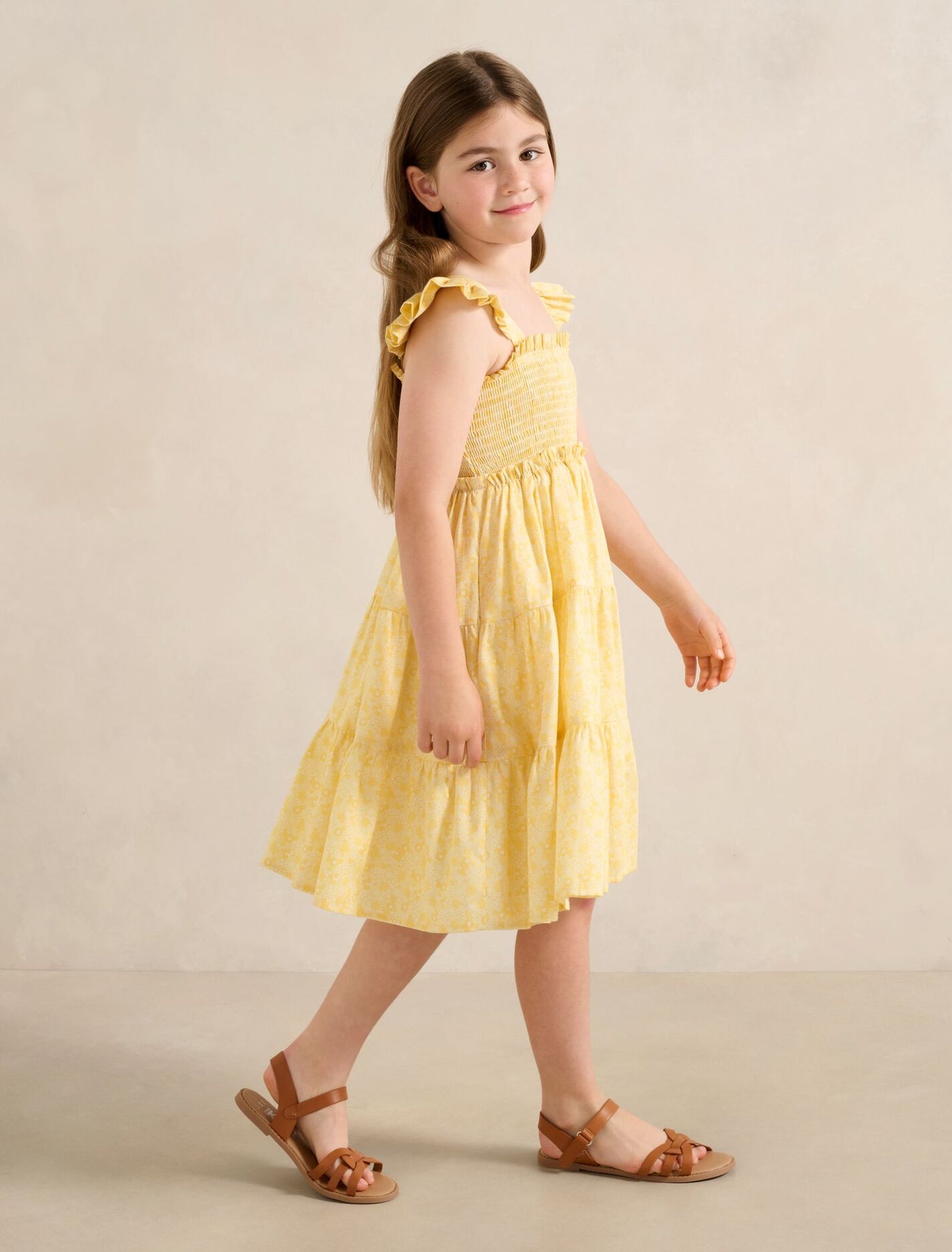 Amelia Girls Shirred Midi Dress Magnolia Ditsy | Forever New