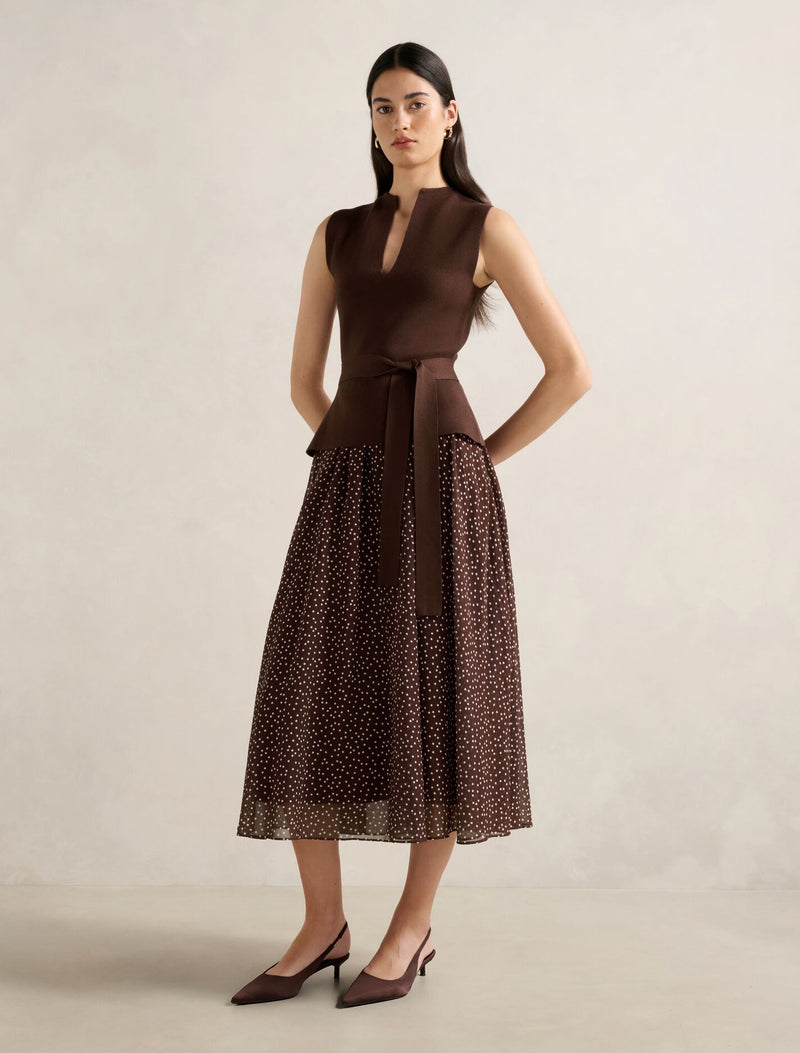 Catherine Woven Mix Knit Dress Choc Spot | Forever New