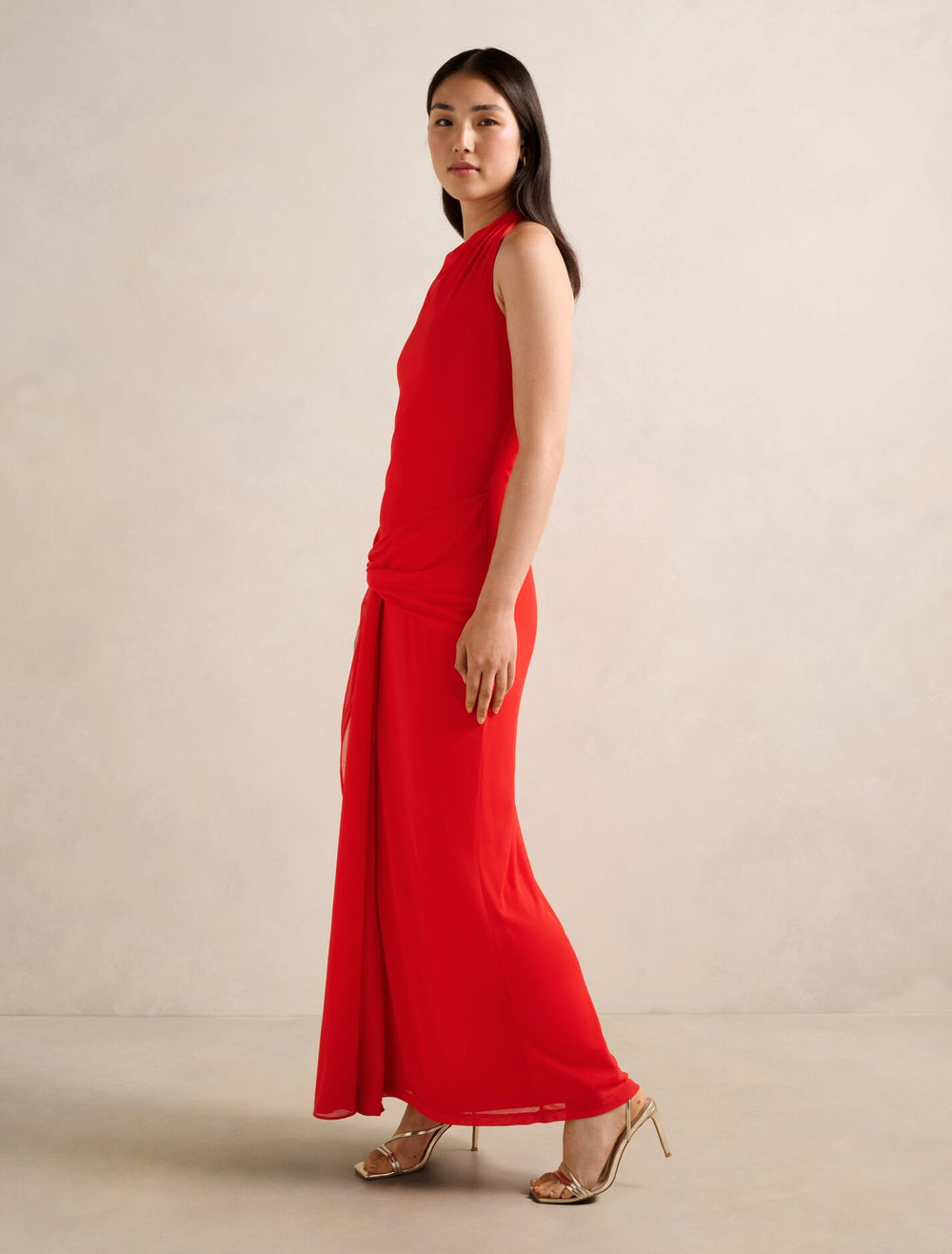 Abby Halter Mesh Maxi Dress Bright Red | Forever New