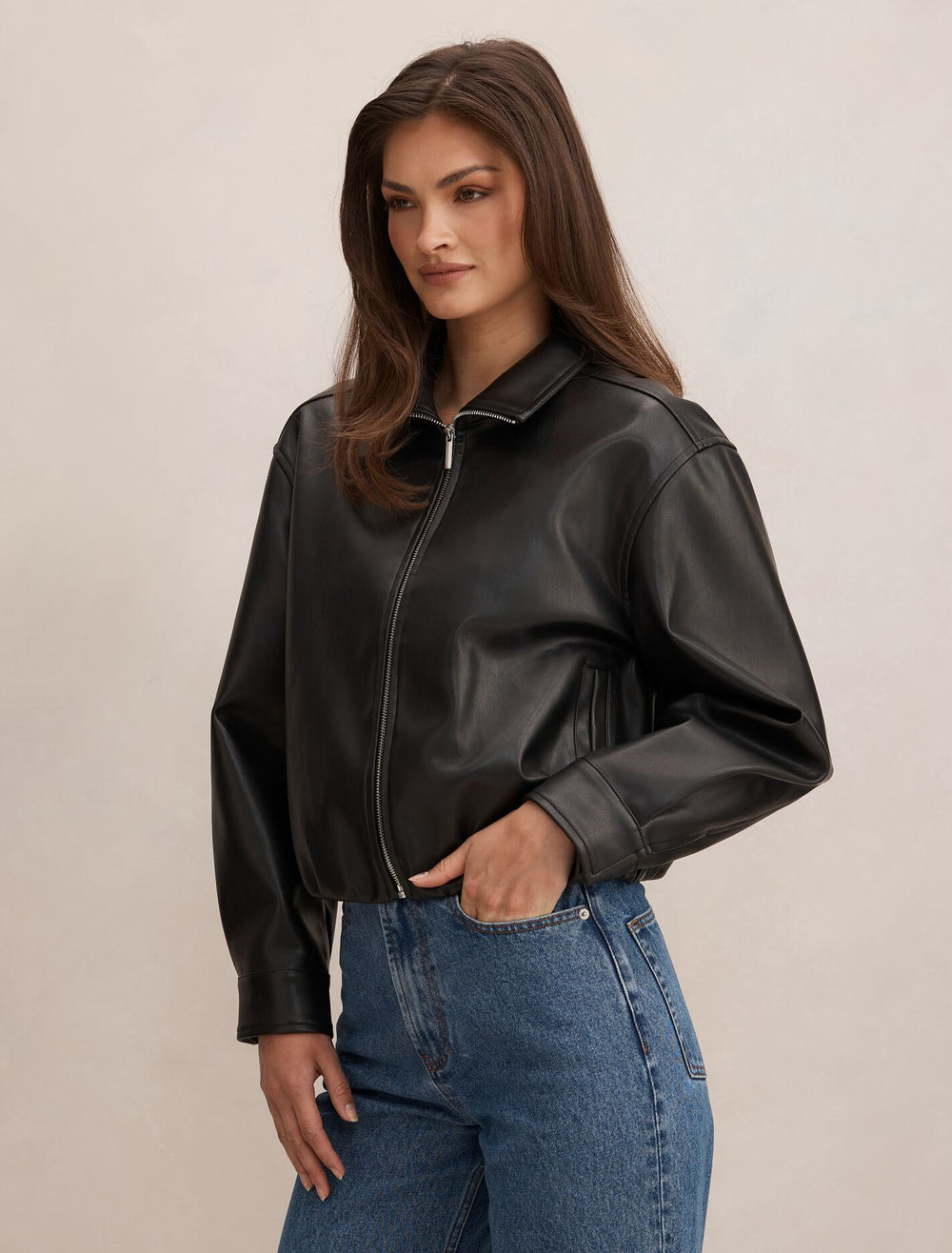 Julia Pu Funnel Neck Jacket Black | Forever New