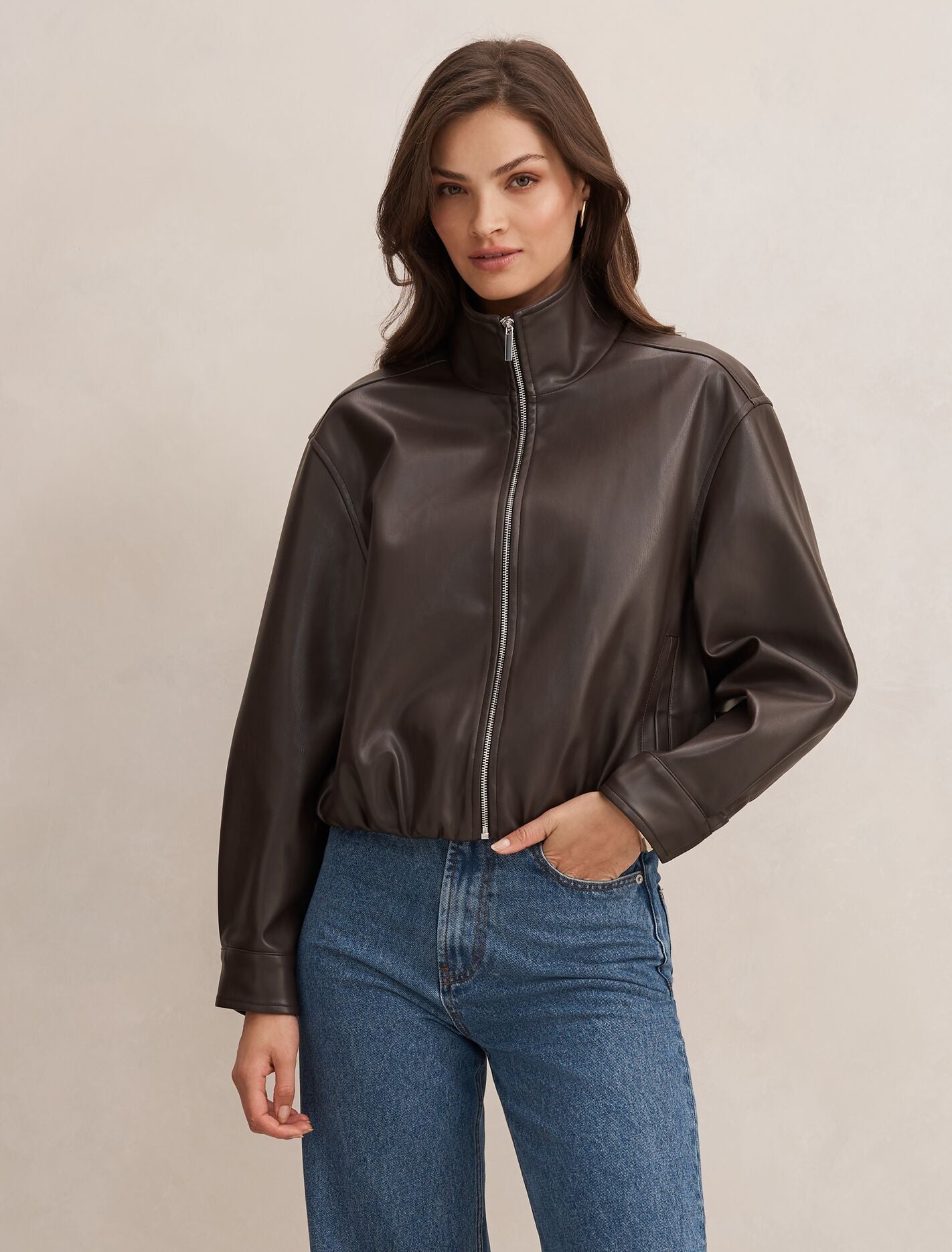 Julia Pu Funnel Neck Jacket Chocolate | Forever New