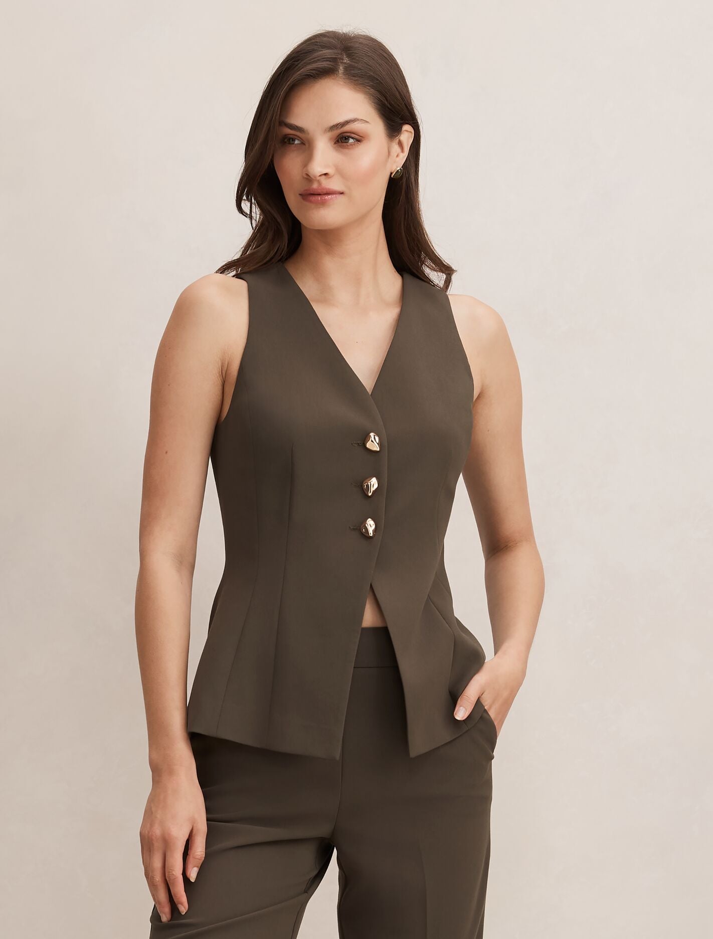 Larissa Long Waistcoat Olive Suit | Forever New