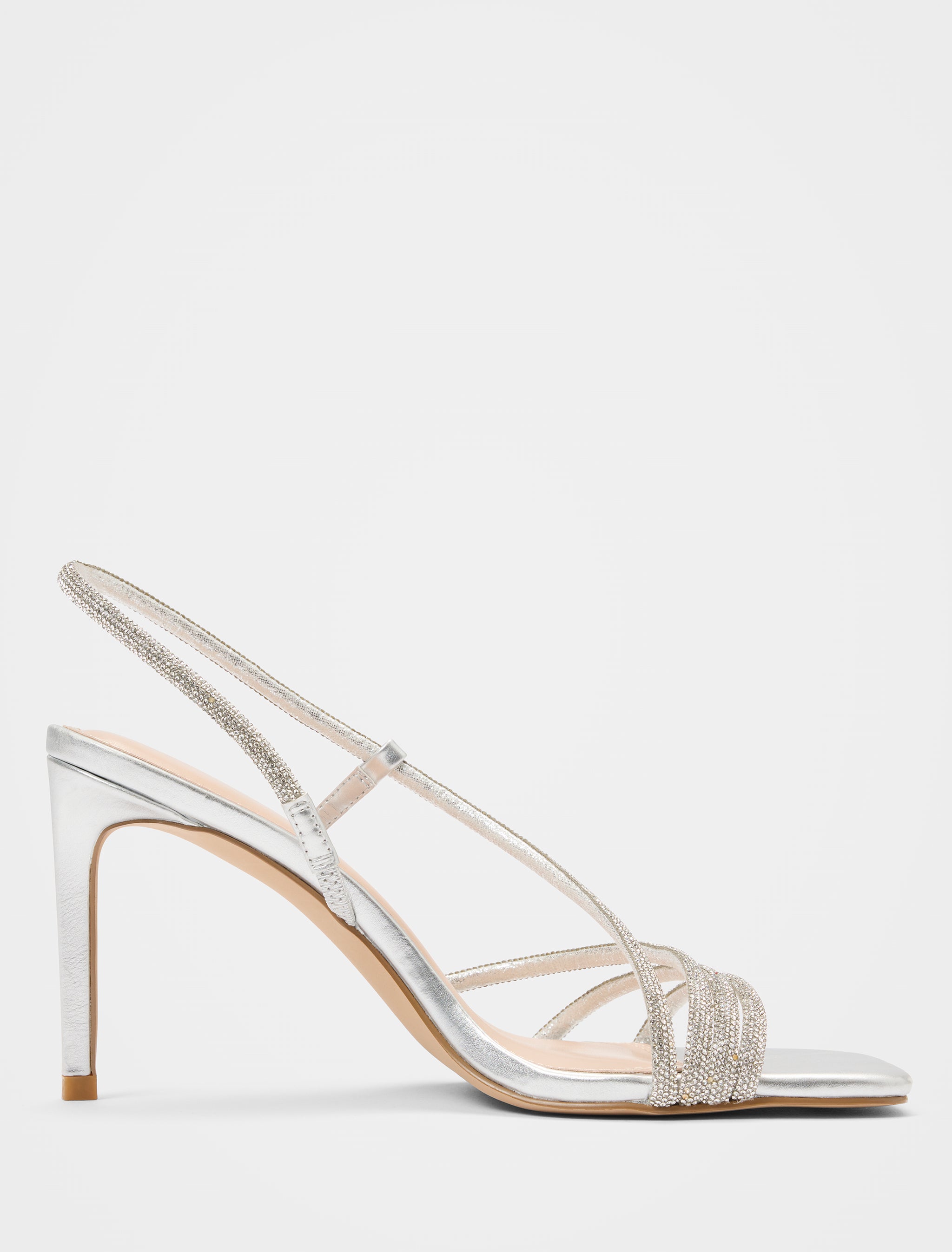 Christine Asymmetrical Diamante Strap Heel Silver | Forever New