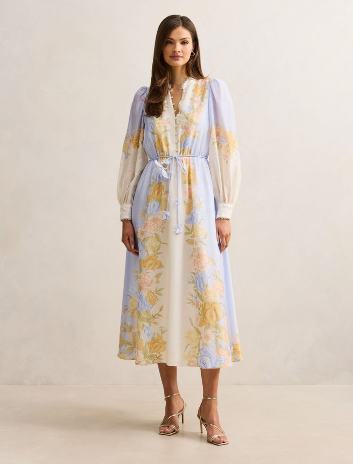 Christina Placement Print Midi Dress Blue Floral | Forever New