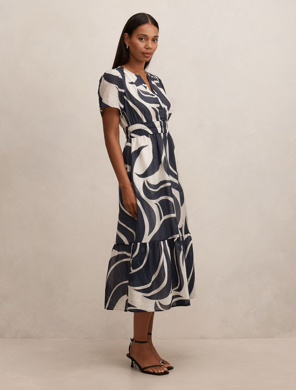 Eleanor Short Sleeve Midi Dress Navy Morley | Forever New