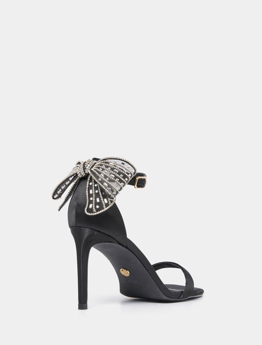 Janelle Jewelled Bow Trim Sandal Heel Black | Forever New