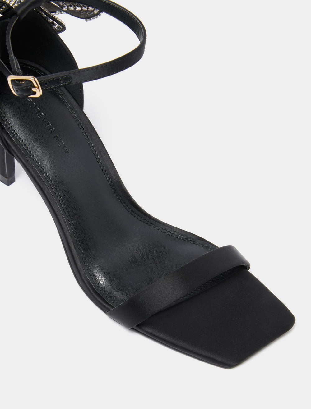 Janelle Jewelled Bow Trim Sandal Heel Black | Forever New