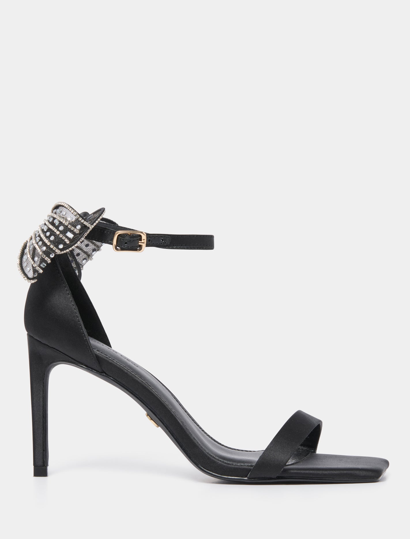 Janelle Jewelled Bow Trim Sandal Heel Black | Forever New