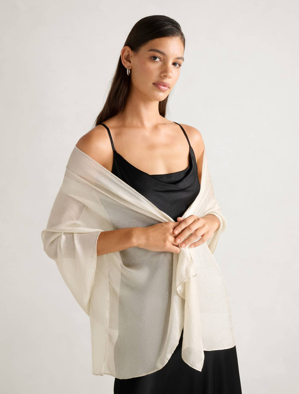 Harper Metallic Scarf Champagne | Forever New