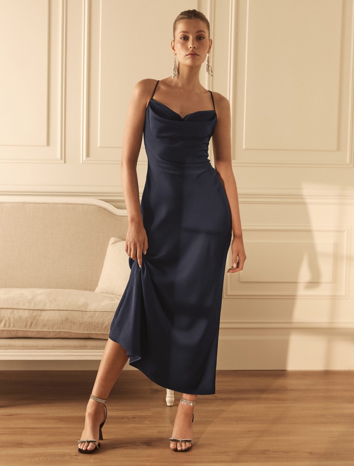Ruby Tie Back Satin Maxi Dress Navy | Forever New