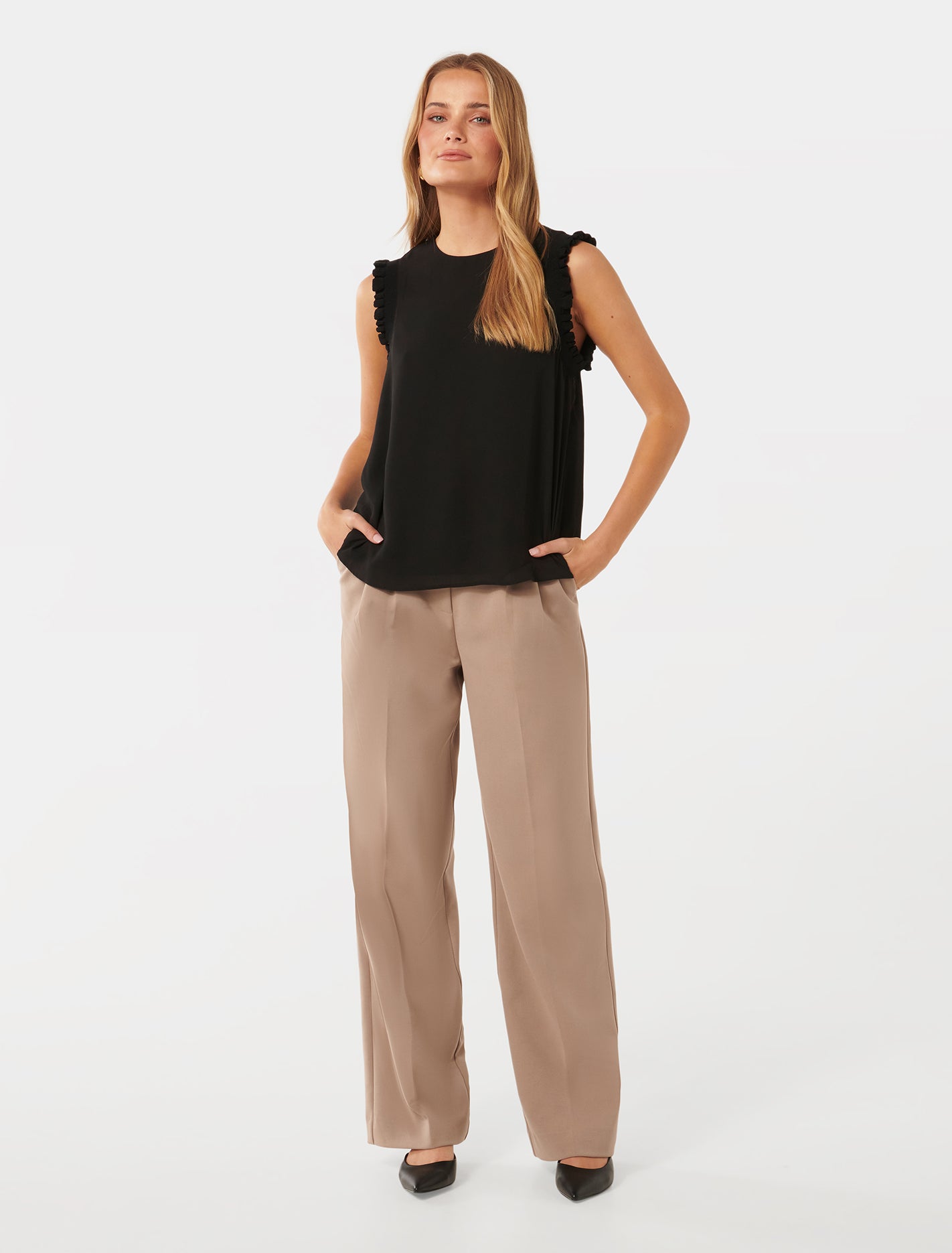 Faith Knit Frill Tank Top Black | Forever New