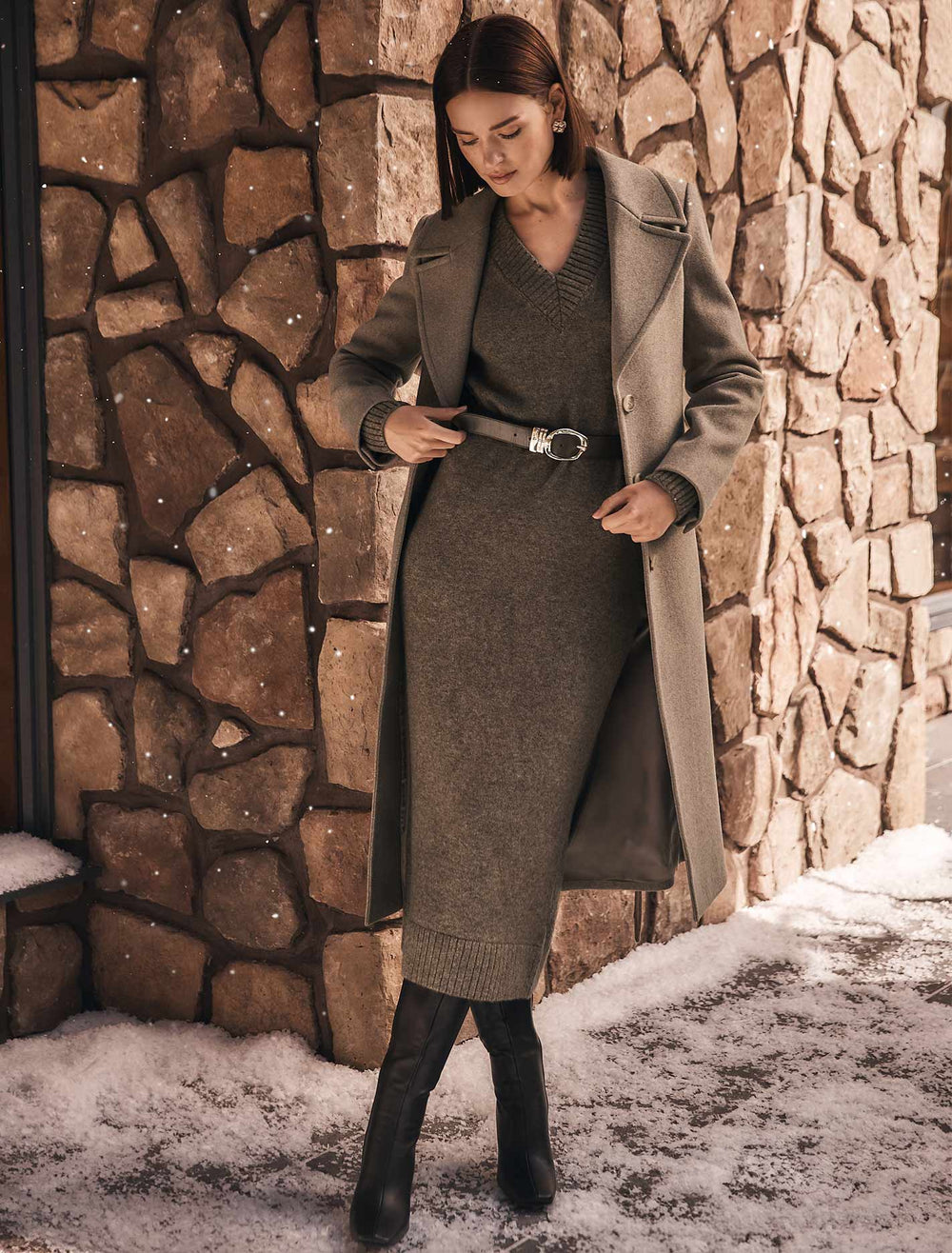 Haven V Neck Midi Dress Hazelnut | Forever New