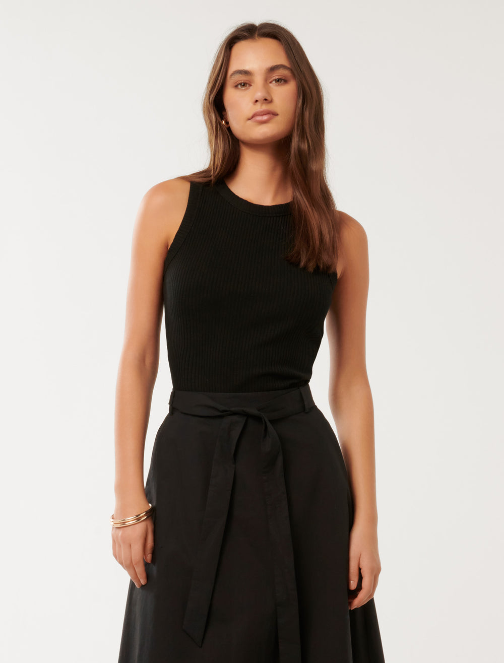 Angie Wide Rib Tank Top Black | Forever New