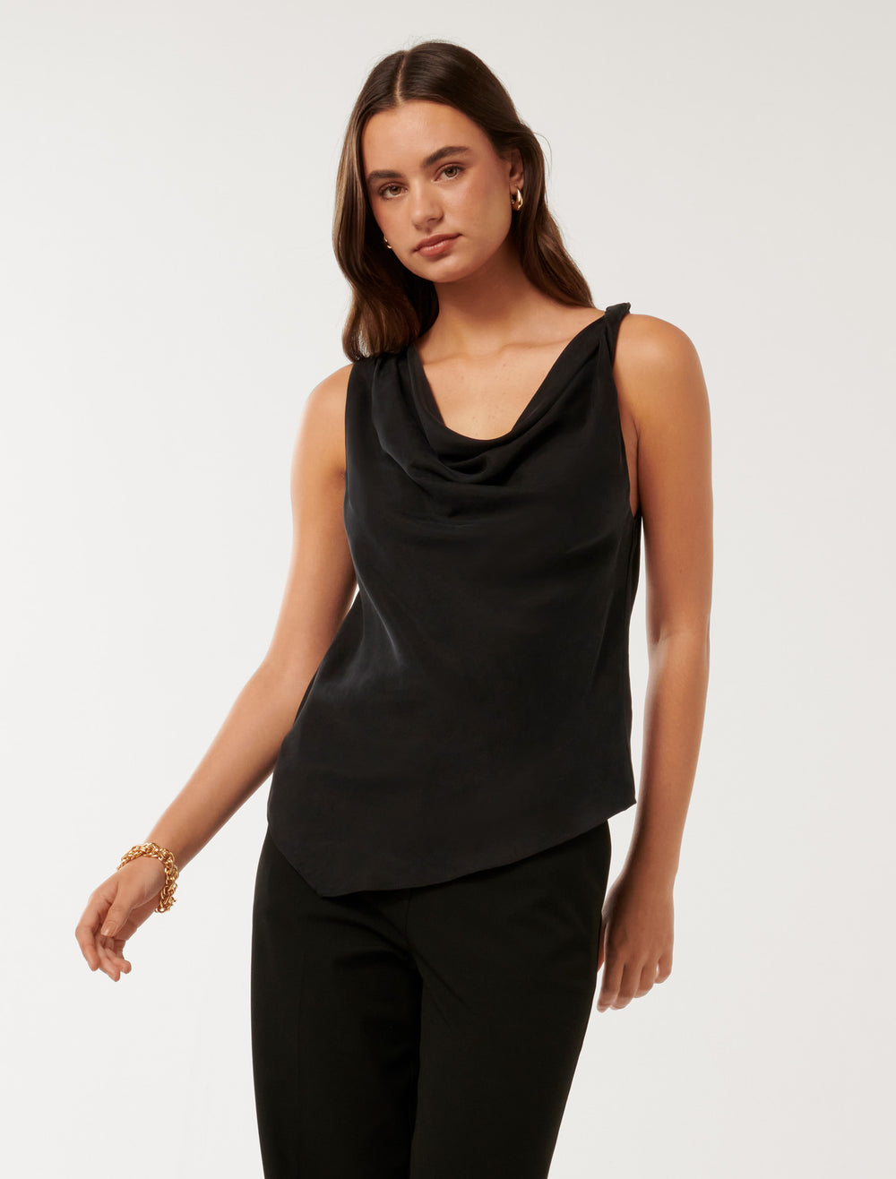 Andie Cupro Cowl Cami Top Black | Forever New
