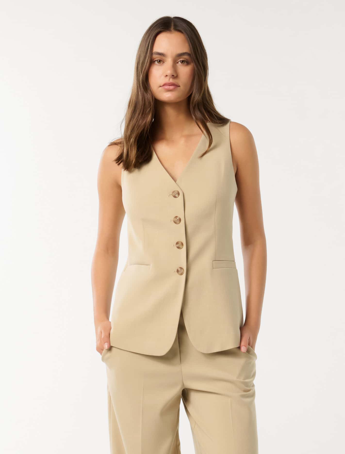 Freya Longline Waistcoat Neutral Suit | Forever New