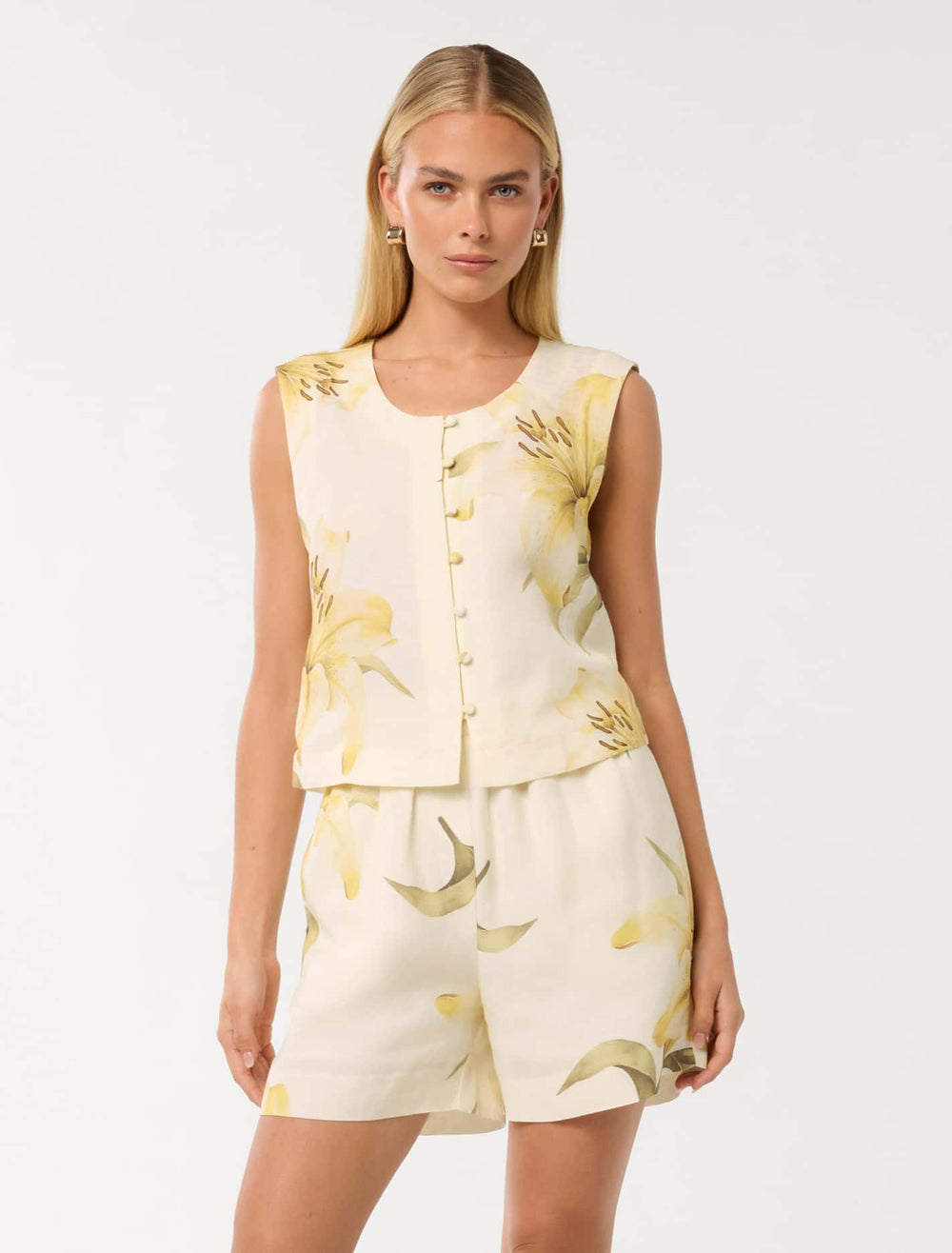Willow Linen Vest Lily Floral Co-Ord | Forever New