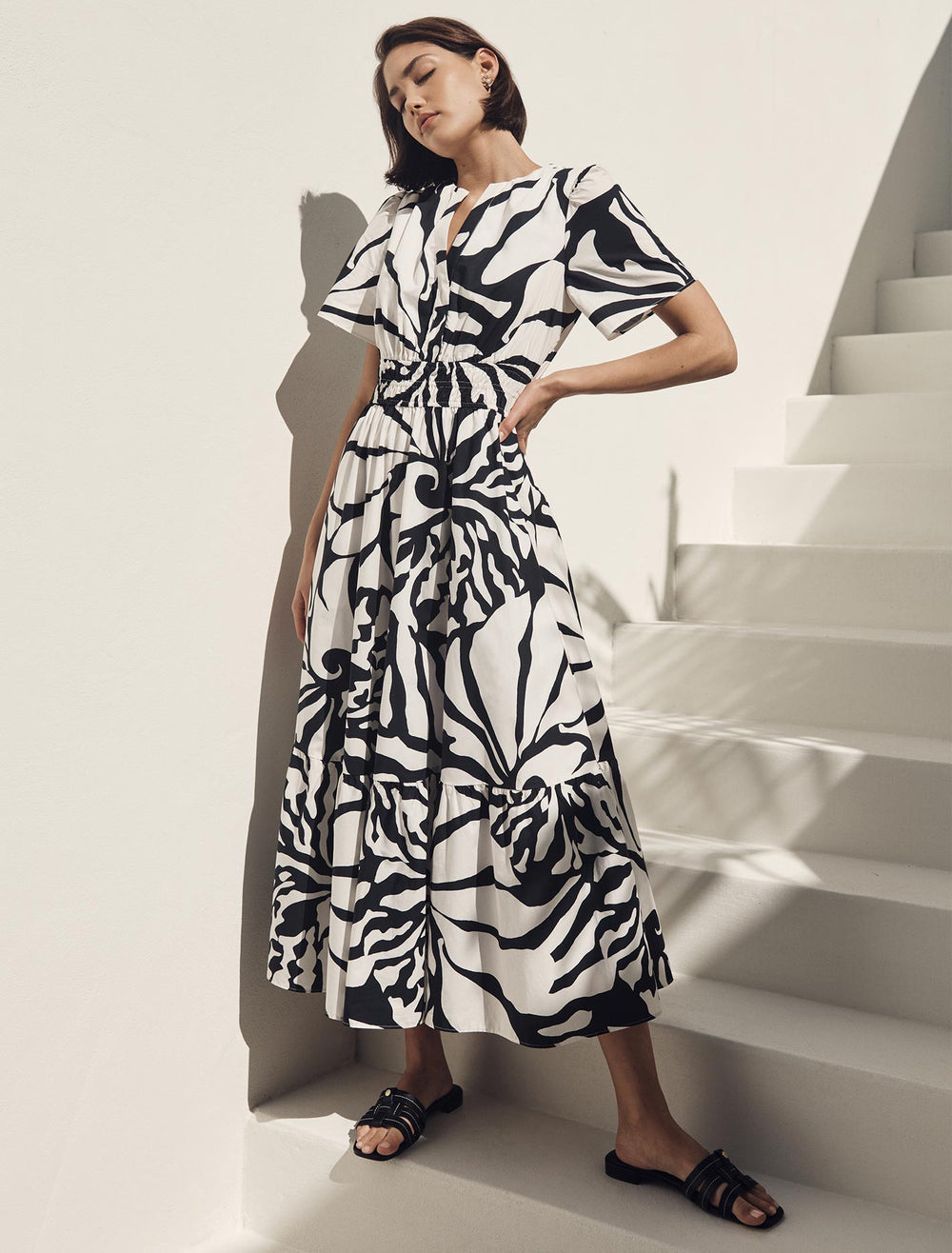 Eleanor Short Sleeve Cotton Midi Dress Abstract | Forever New