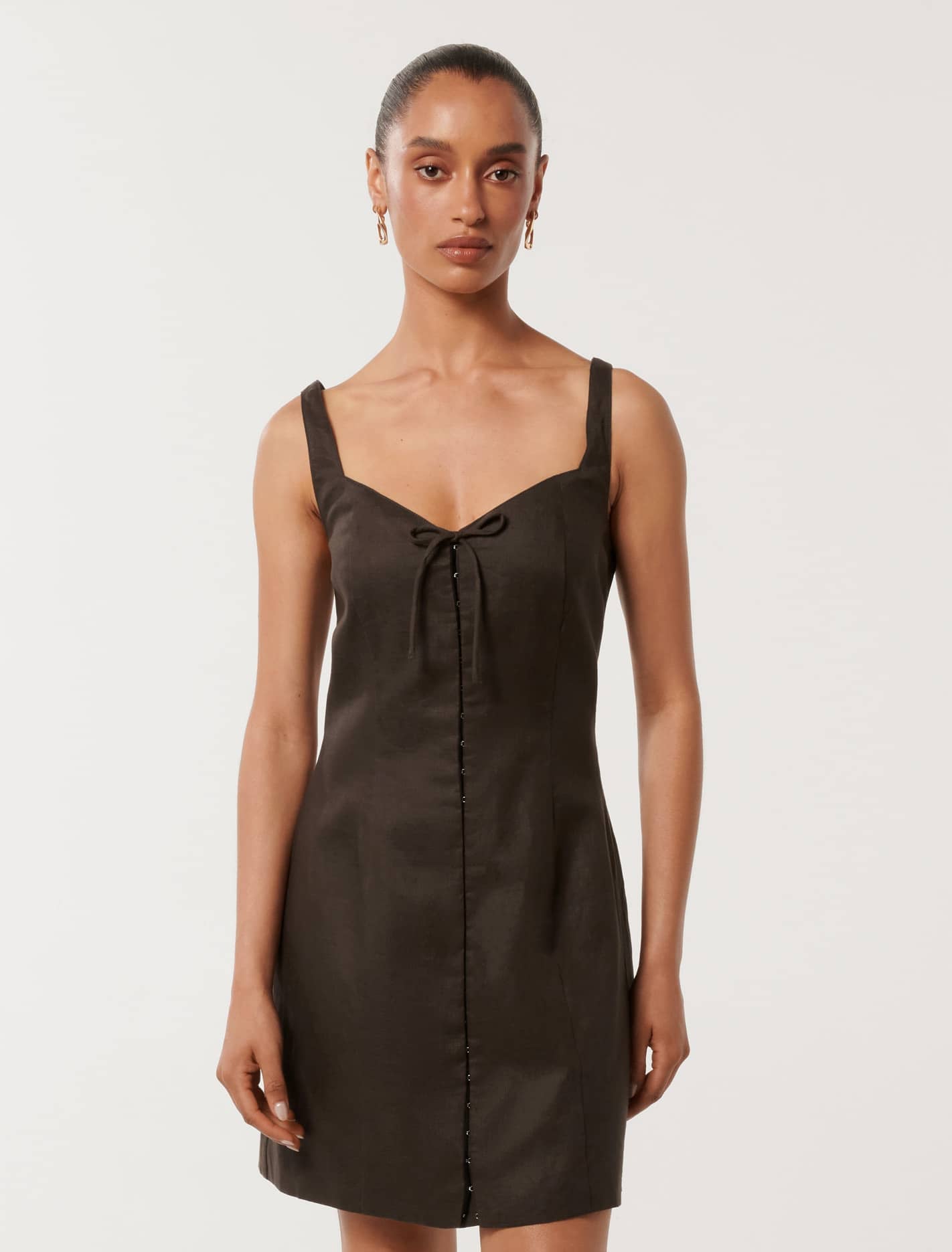 Monica Petite Hook & Eye Mini Dress Chocolate | Forever New