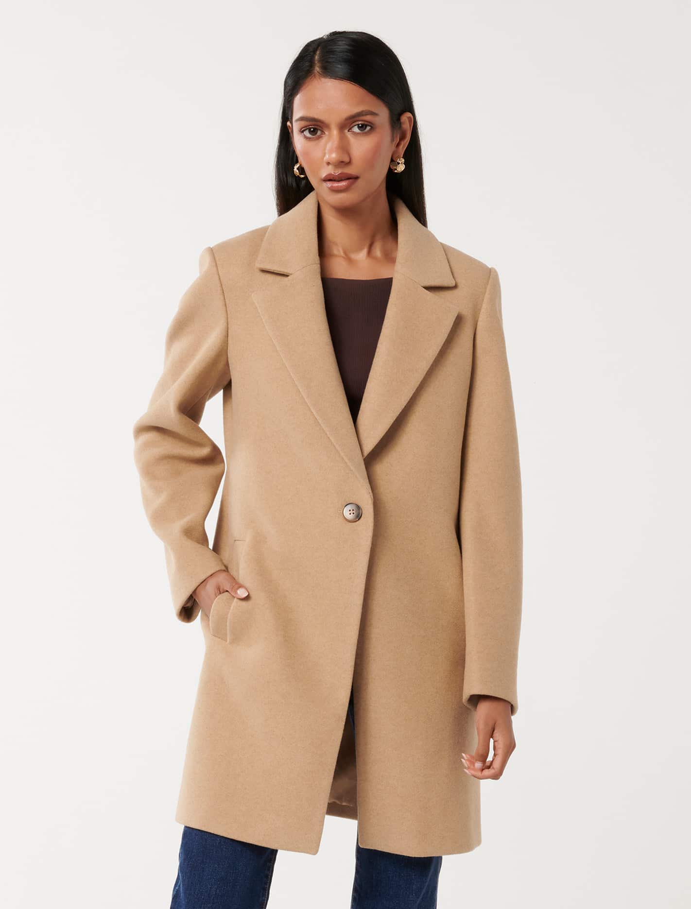 Cassie Petite Single Breasted Coatigan Camel | Forever New