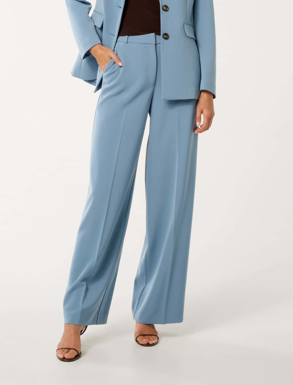 Oaklyn Pleat Wide Leg Pants Blue Storm Suit | Forever New