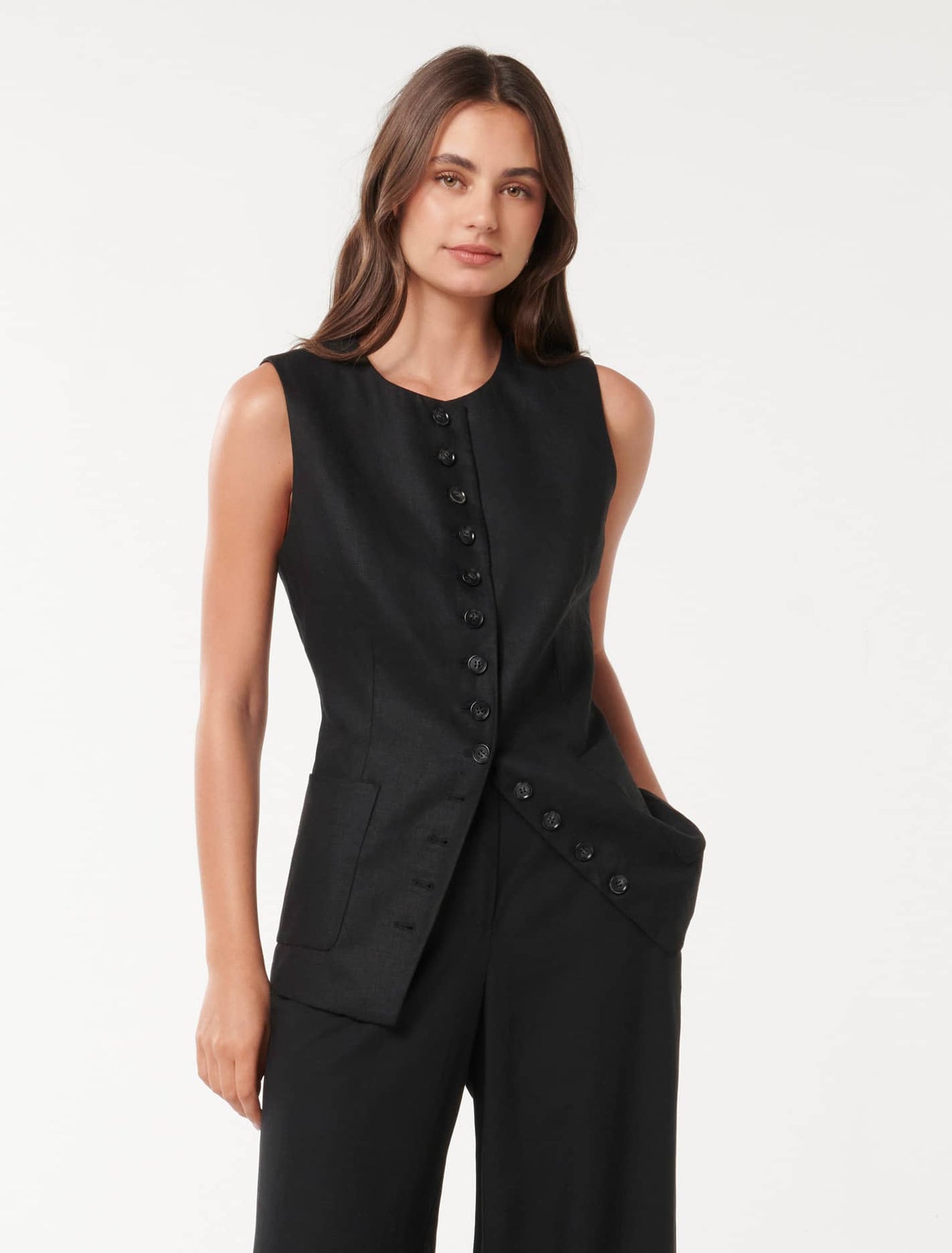 Cian Linen Waistcoat Black | Forever New