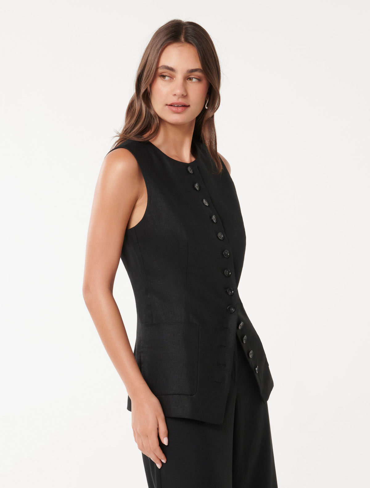 Cian Linen Waistcoat Black | Forever New