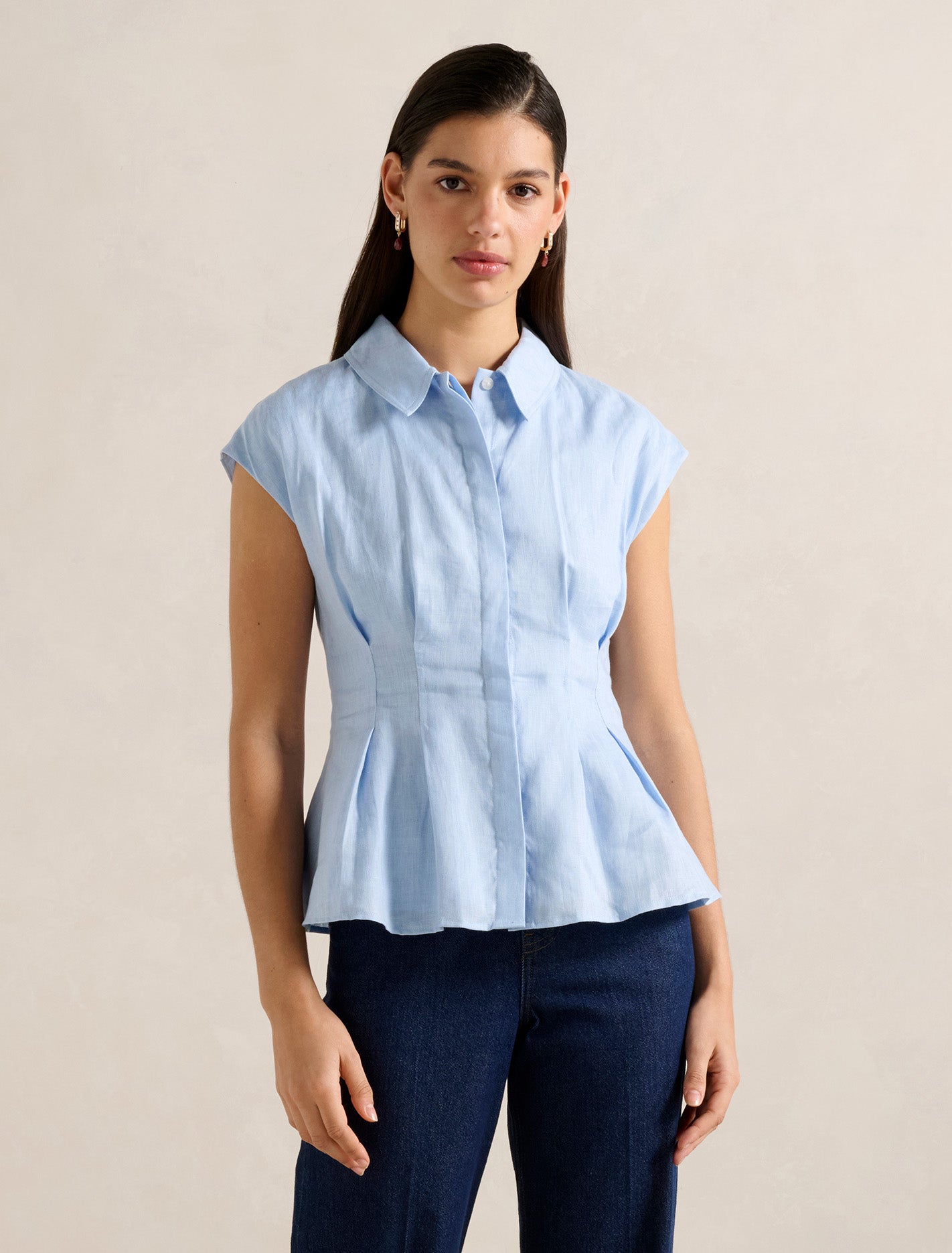 Carina Pleated Shirt Light Blue | Forever New