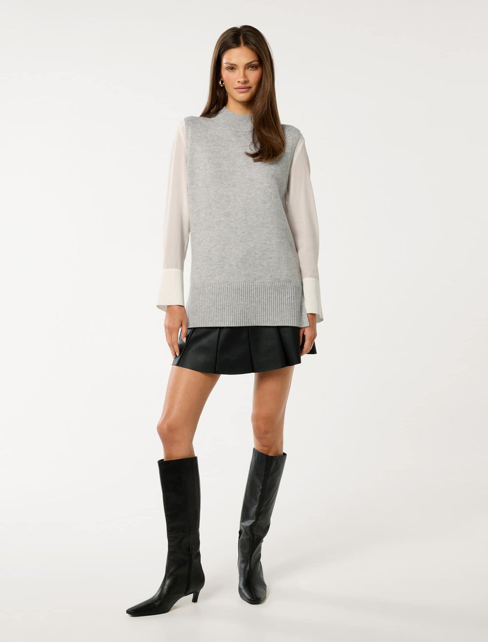 Fern High Neck Tabard Sweater Light Grey | Forever New