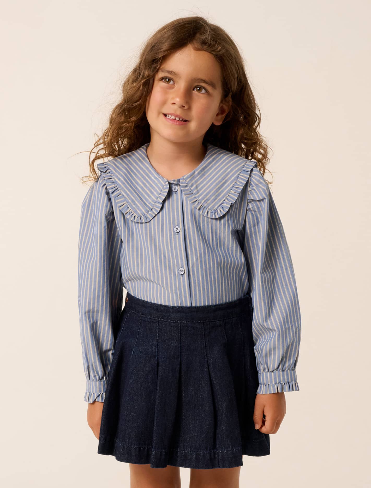 Logan Girls Collar Woven Top Slate Blue | Forever New