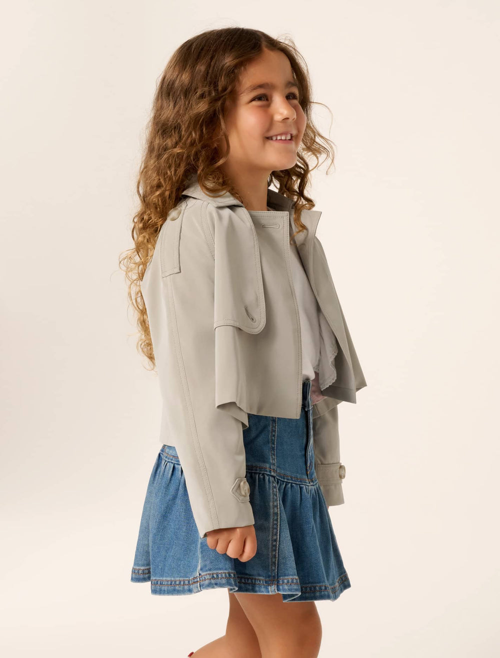 Brielle Girls Cropped Trench Coat Grey | Forever New
