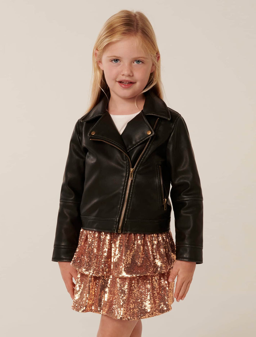 Dominique Girls Biker Jacket Onyx Black | Forever New