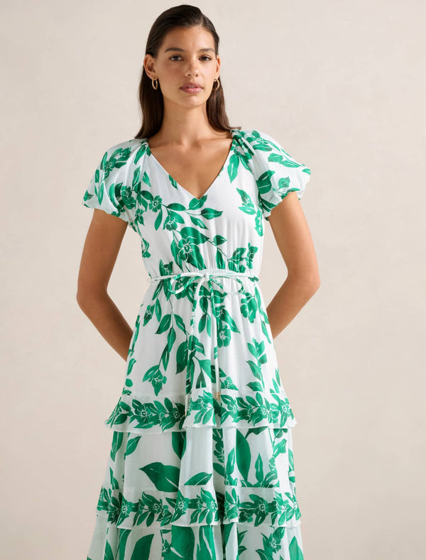 Iris Tiered Ruffle Midi Dress Mint Lantana Floral | Forever New