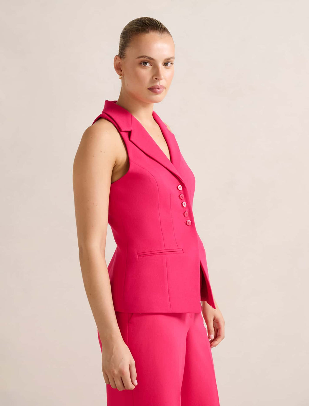 Noelle Halter Waistcoat Raspberry Suit | Forever New